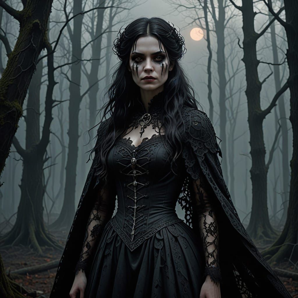 Ethereal Vampire Goddess in Dark, Gothic Punk Styl... - AI Art