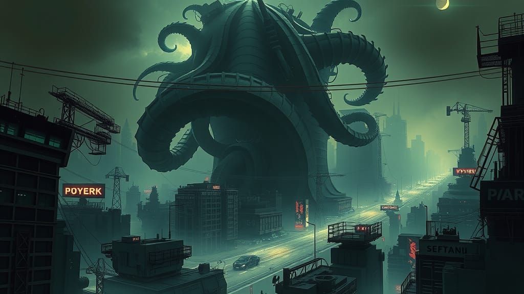 Biomechanical Nightmares: Dark, Twisted Cityscapes - AI Art