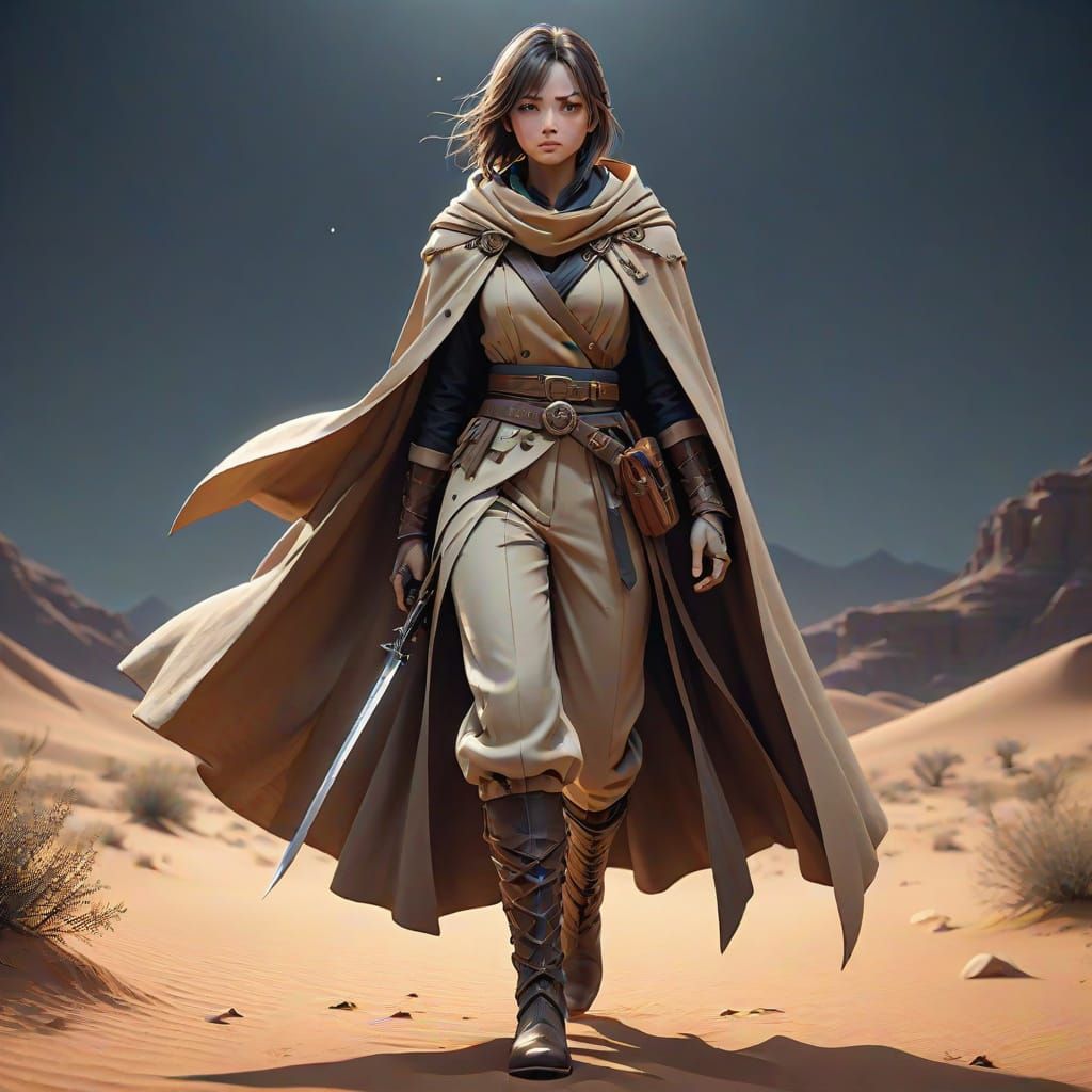 Fierce Desert Warrior in Anime Art - AI Art