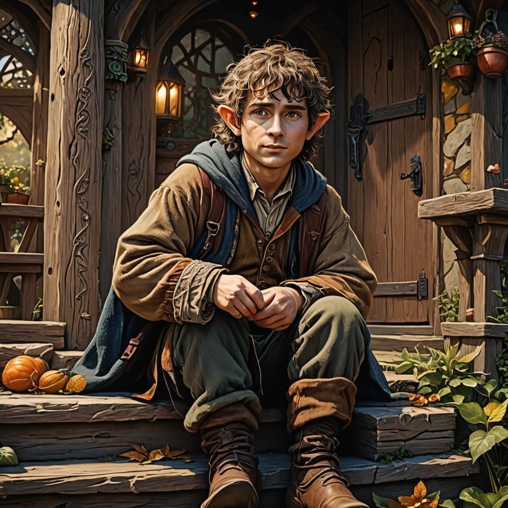 Hobbit sitting on his porch - AI Generated Artwork - NightCafe Creator