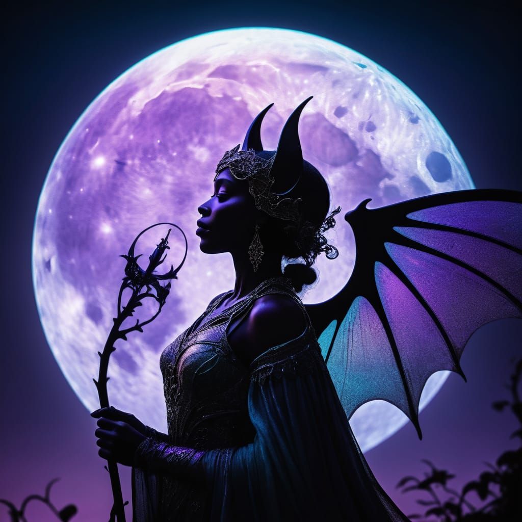 Gorgeous, buff naked human riding a bat. His purple/black iridescent ...