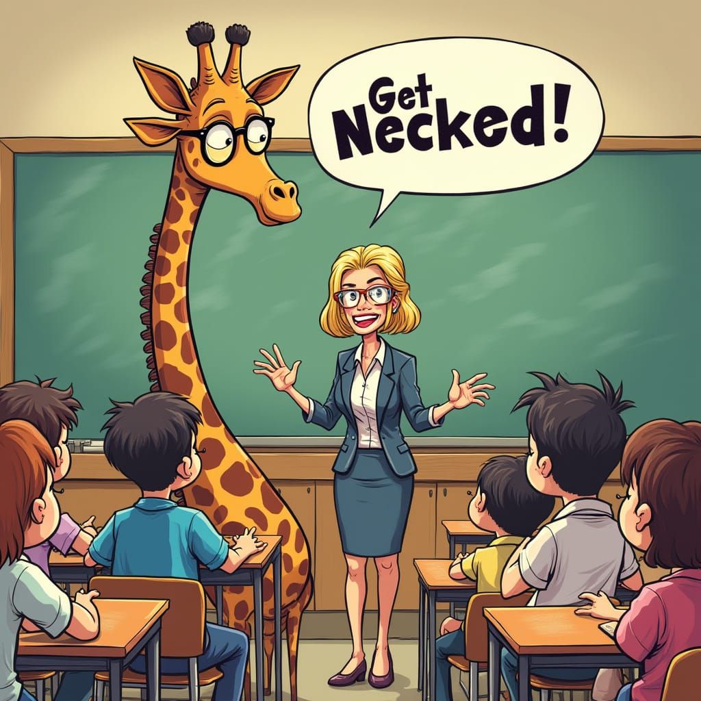 Strict Teacher Whips Neck Across Lively Classroom ... - AI Art