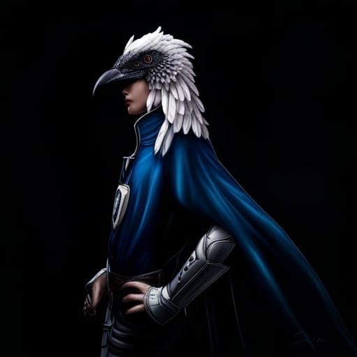 Raven person, raven humanoid, feathers, cape, wings, fancy, hood, less ...