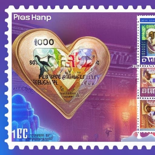 Acid heart postage stamps - AI Generated Artwork - NightCafe Creator