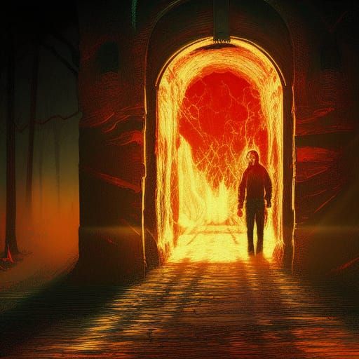entrance to hell 8k resolution concept art Dan Mumford cool colors ...