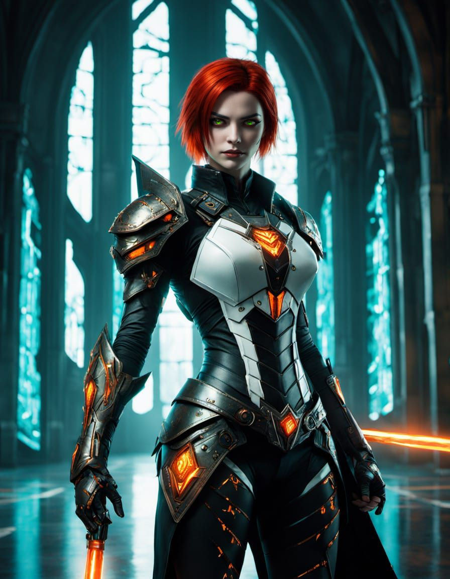 Gothic Demon Hunter in Exosuit with Heterochromia - AI Art