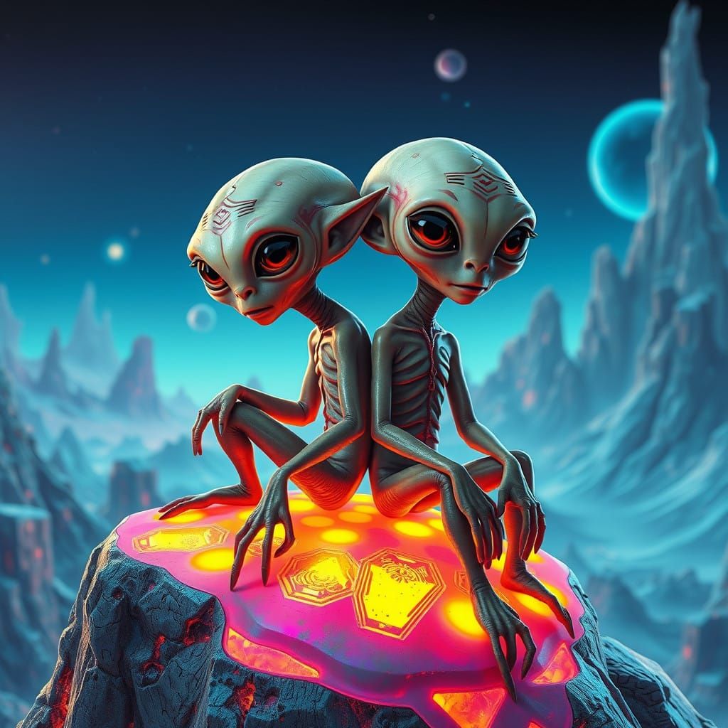 Portrait of two young alien boys - Surreal Alien Landscape i...
