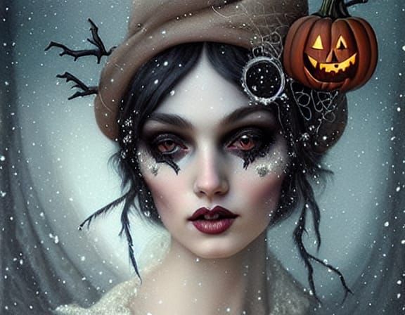 Halloween look - Snowy Town Witch with Cat Monocle