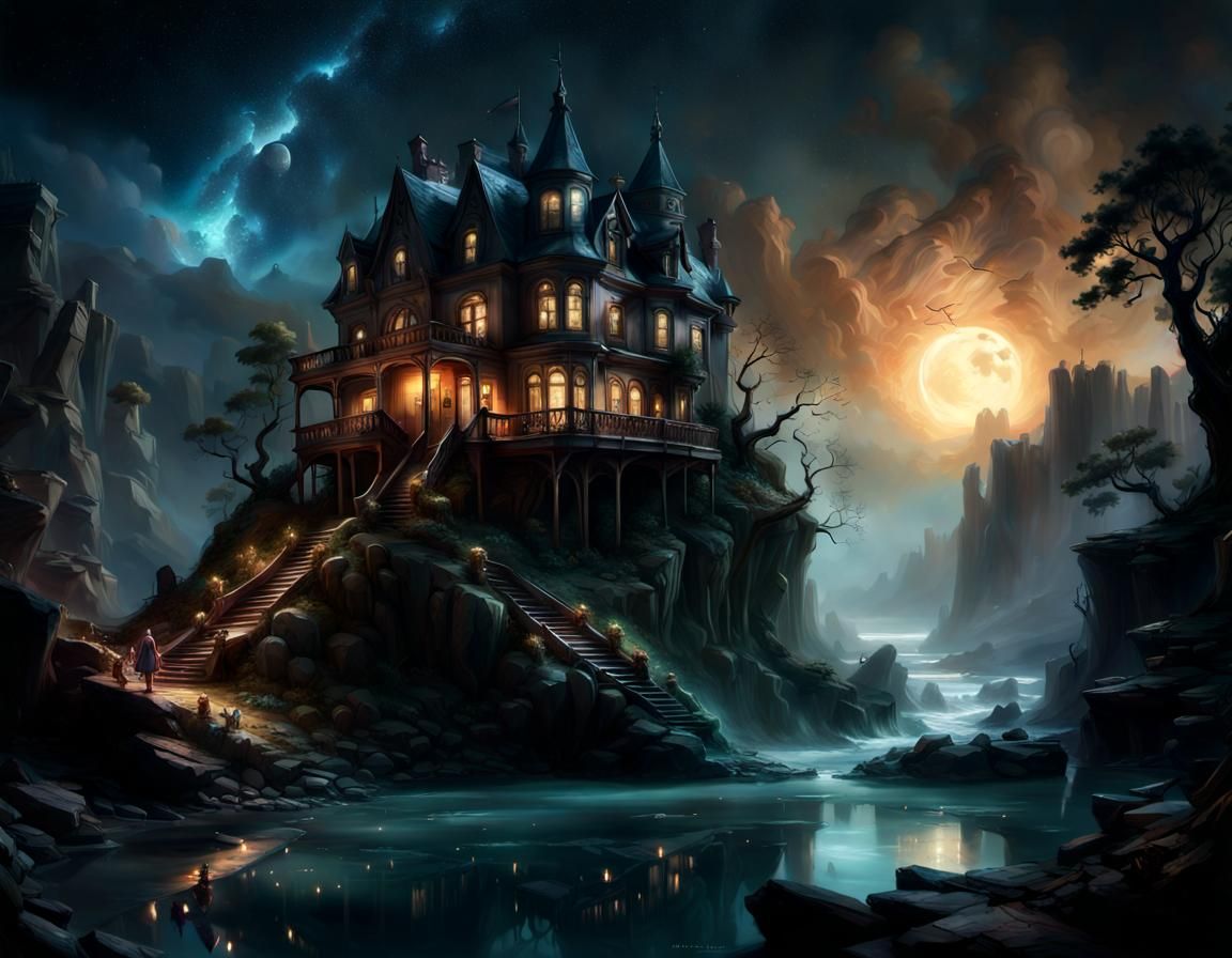 Aagog's Cliffside Manor - AI Generated Artwork - NightCafe Creator