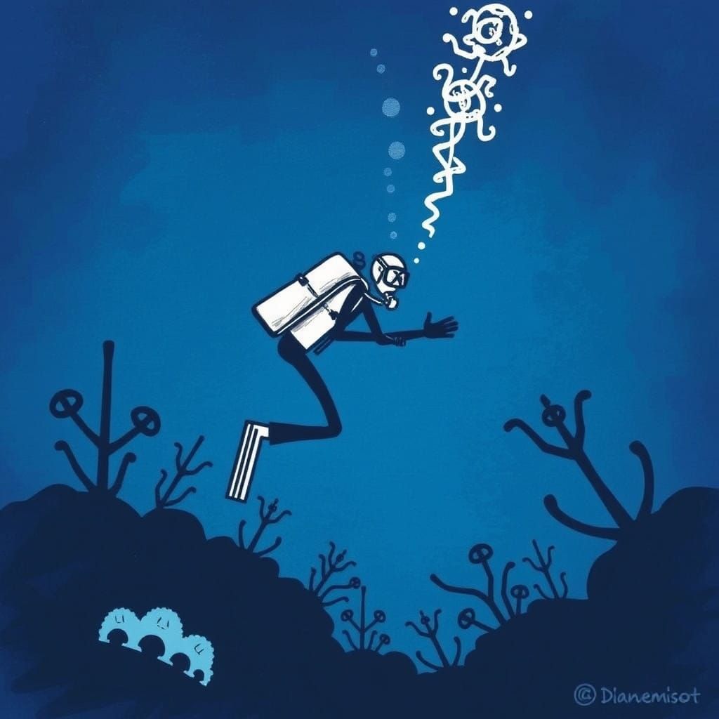 Stickman Exploring the Ocean Floor in Diving Gear - AI Art