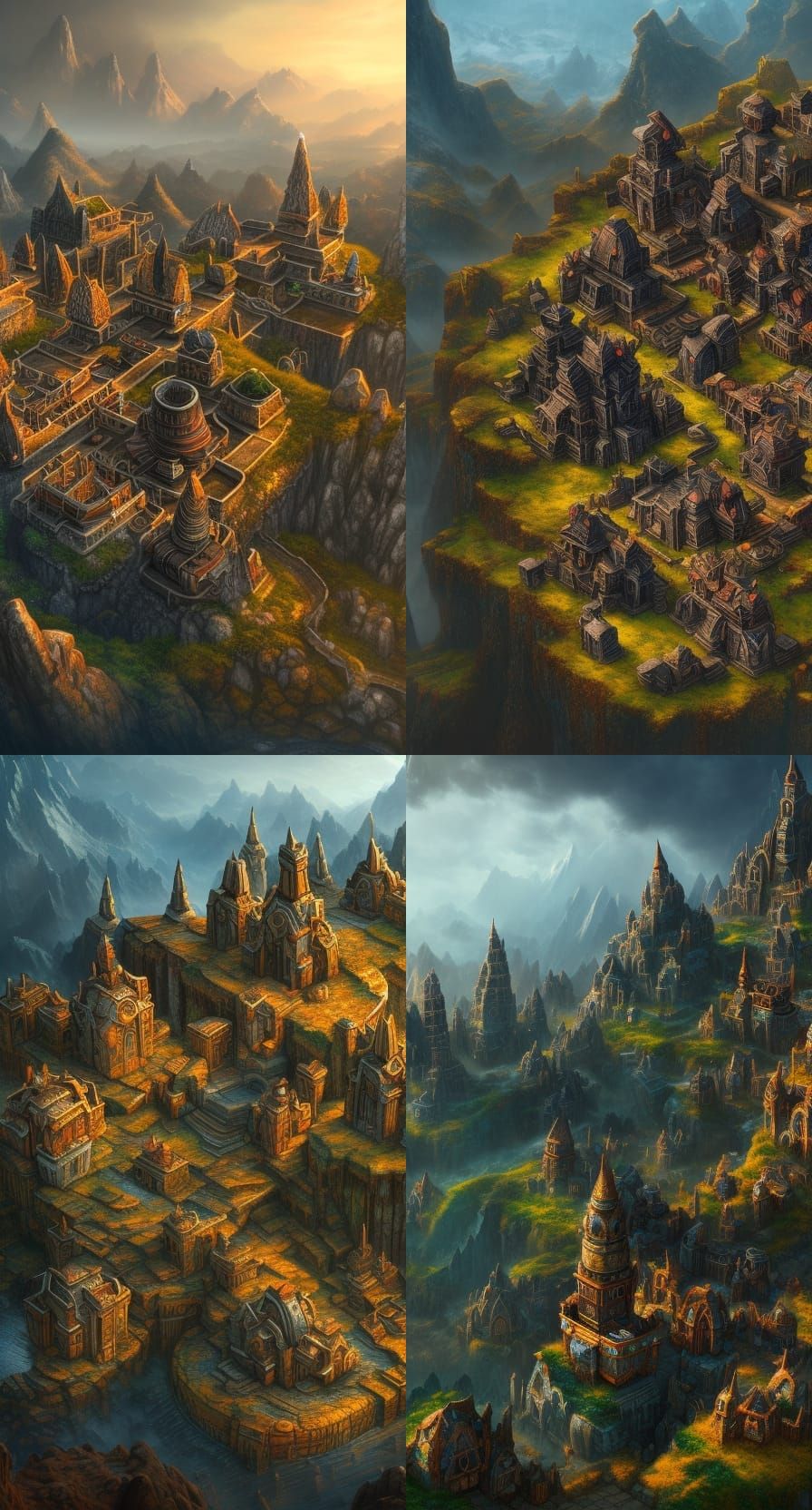 Dwarven City from a top view on a Mountain Landscape, detailed matte ...