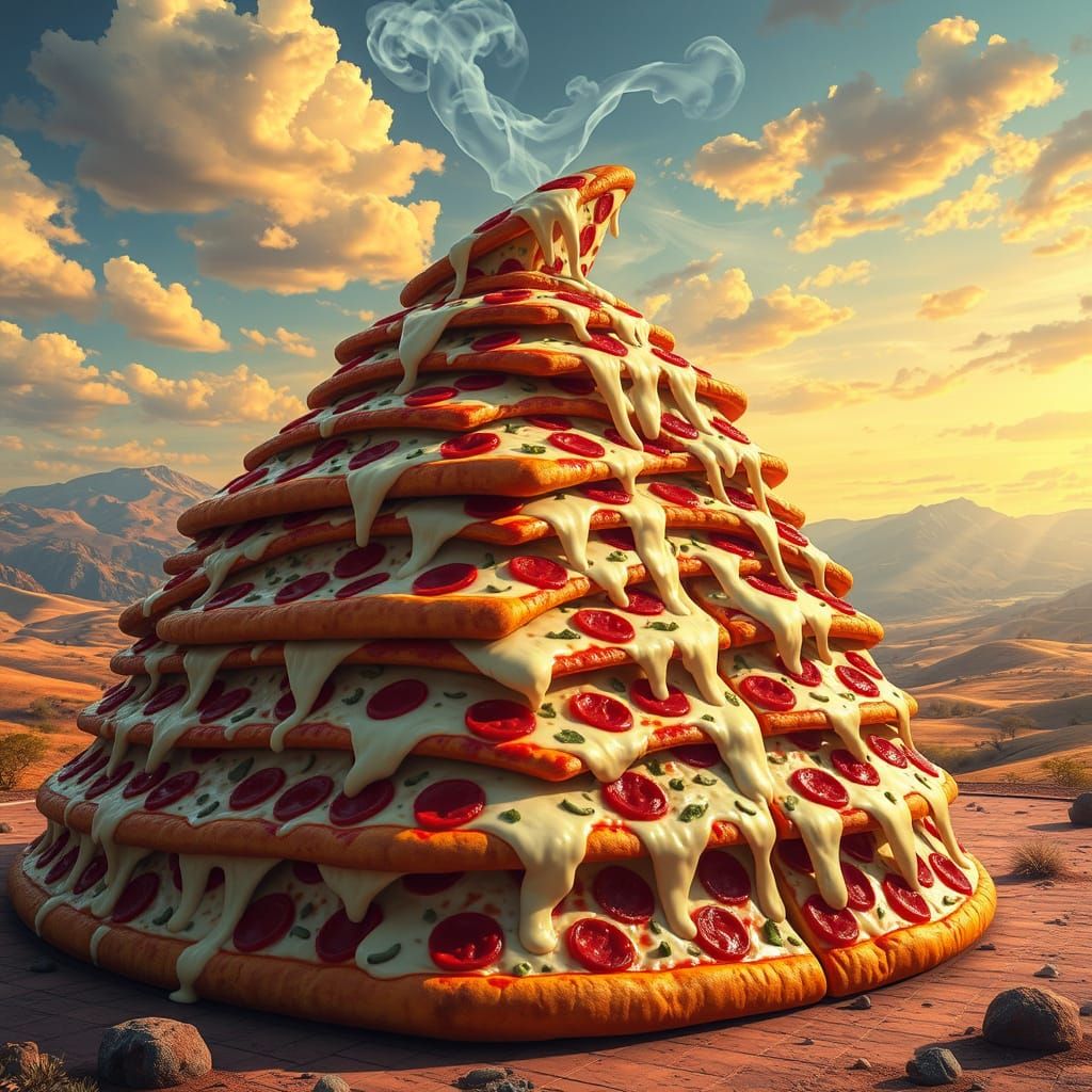 39 ft tall mound of pizza slices - Giant Surrealist Pizza M...