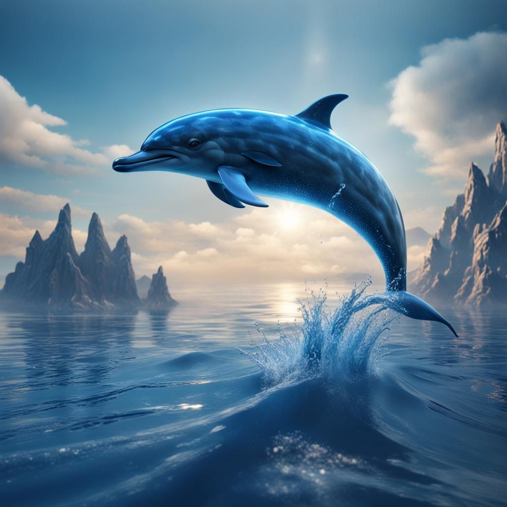 A crystal dolphin swimming in a majestic blue ocean - AI Generated ...