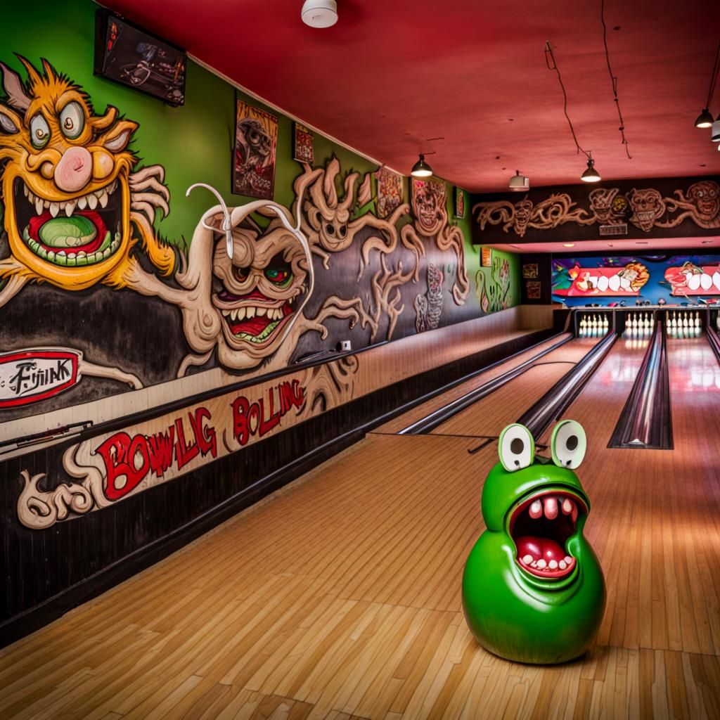 Rat Fink inside bowling alley - AI Generated Artwork - NightCafe Creator