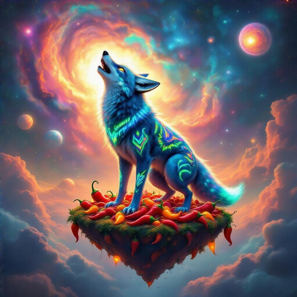 Bioluminescent Space Coyote Howling in a Cosmic Dr... - AI Art