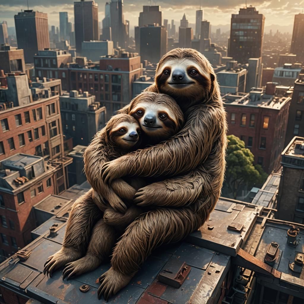 Sloth cuddling a sloth cuddling a sloth - AI Generated Artwork ...