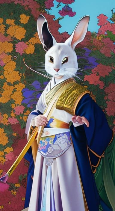 03 Perfectly Centered Female Anthropomorphic rabbit samurai, Neko Usagi ...