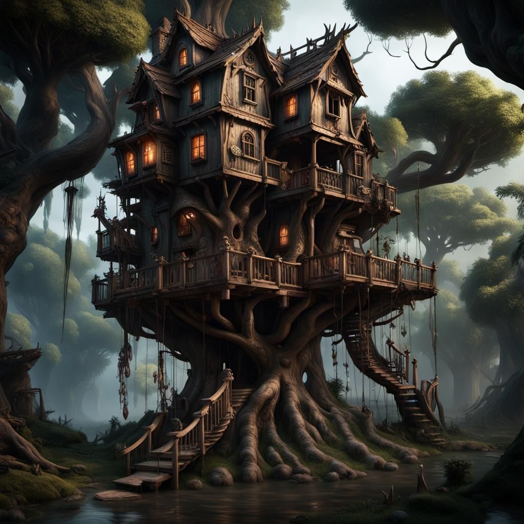 Creepy Treehouse - AI Generated Artwork - NightCafe Creator