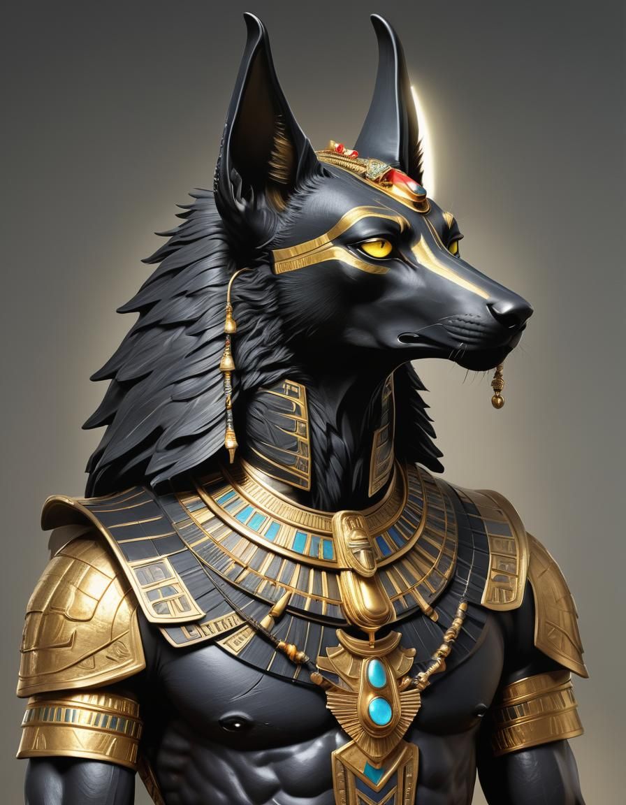 Anubis - Sleek Anubis Figure in Ancient Egyptian Tomb Settin...