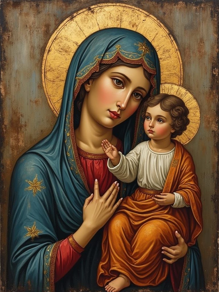 Ancient Orthodox Icon of Virgin Maria - AI Art