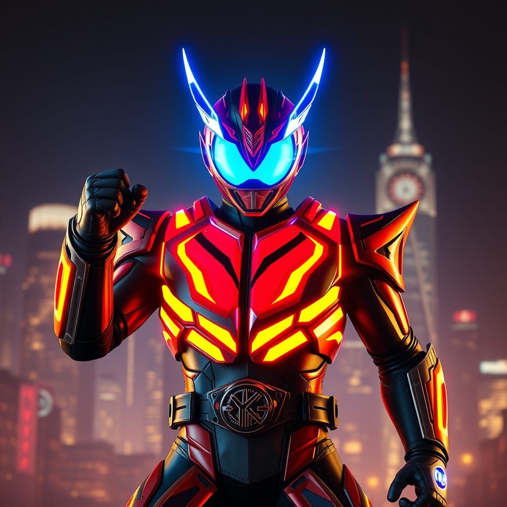 Kamen Rider Hero Unleashed in Electric Blue - AI Art