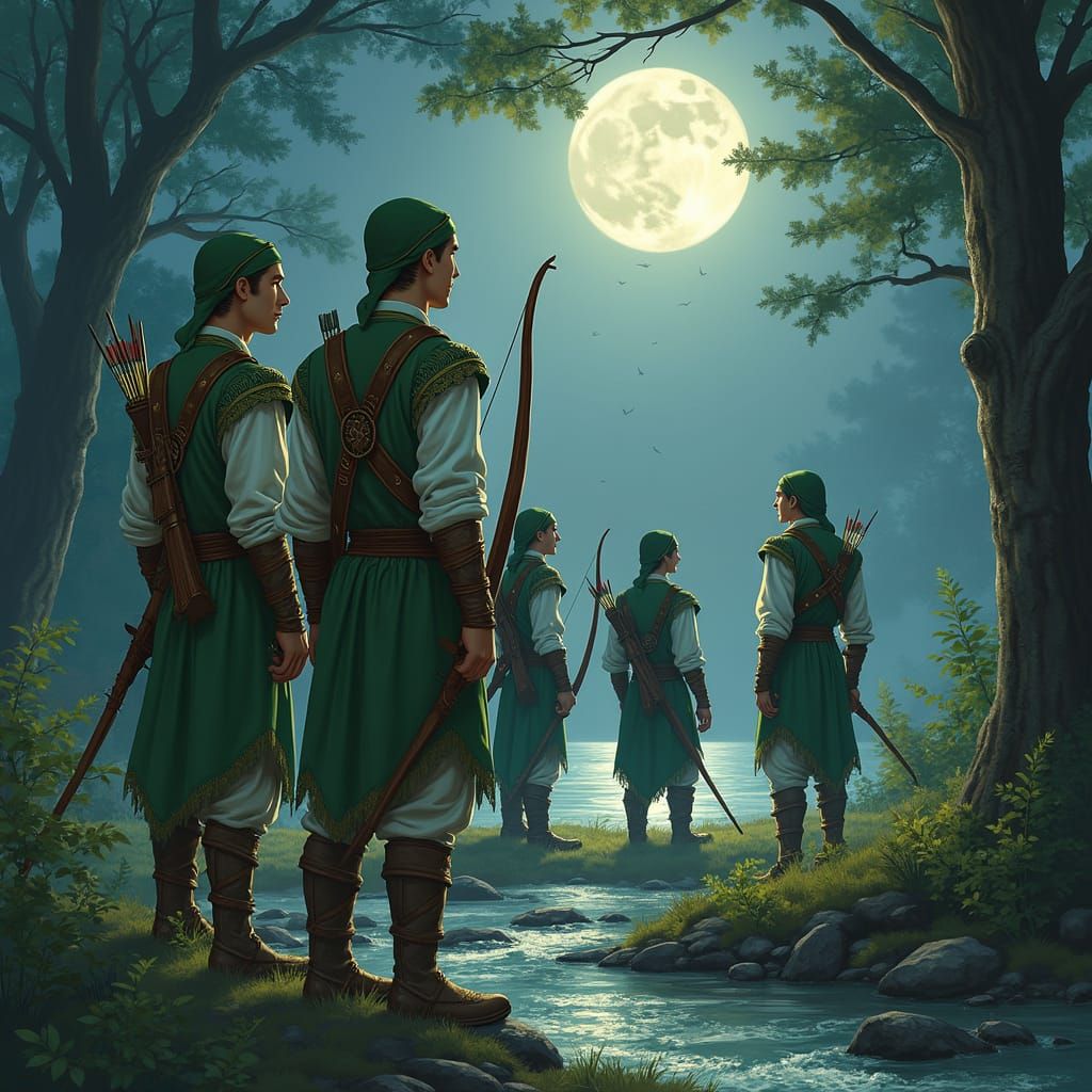 In a forest at midnight is a group of Rangers wearing green and gold ...