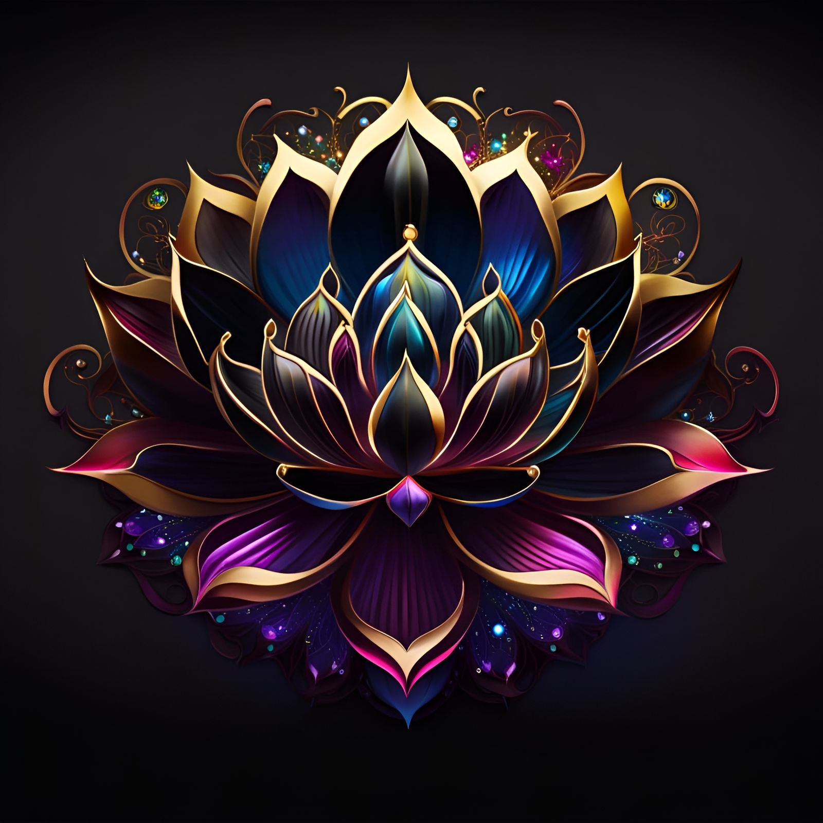 stunning fantasy lotus flower, gem colors, gold highlights - AI ...