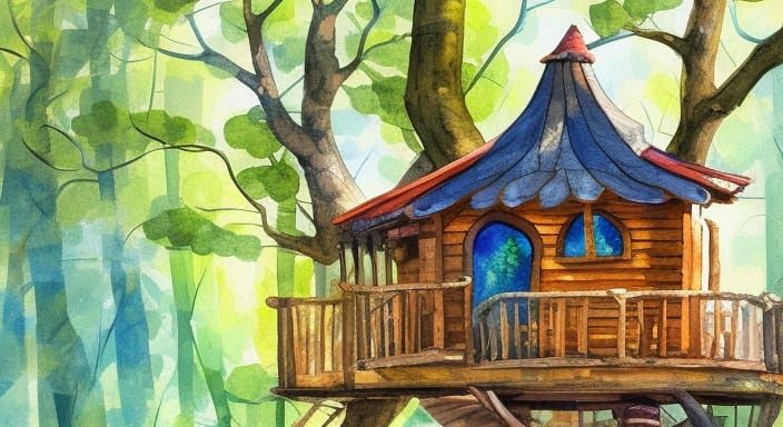 Tree house :: watercolor art :: fine details - AI Generated Artwork ...