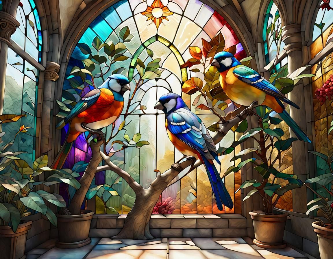 The Stained Glass Aviary - AI Generated Artwork - NightCafe Creator
