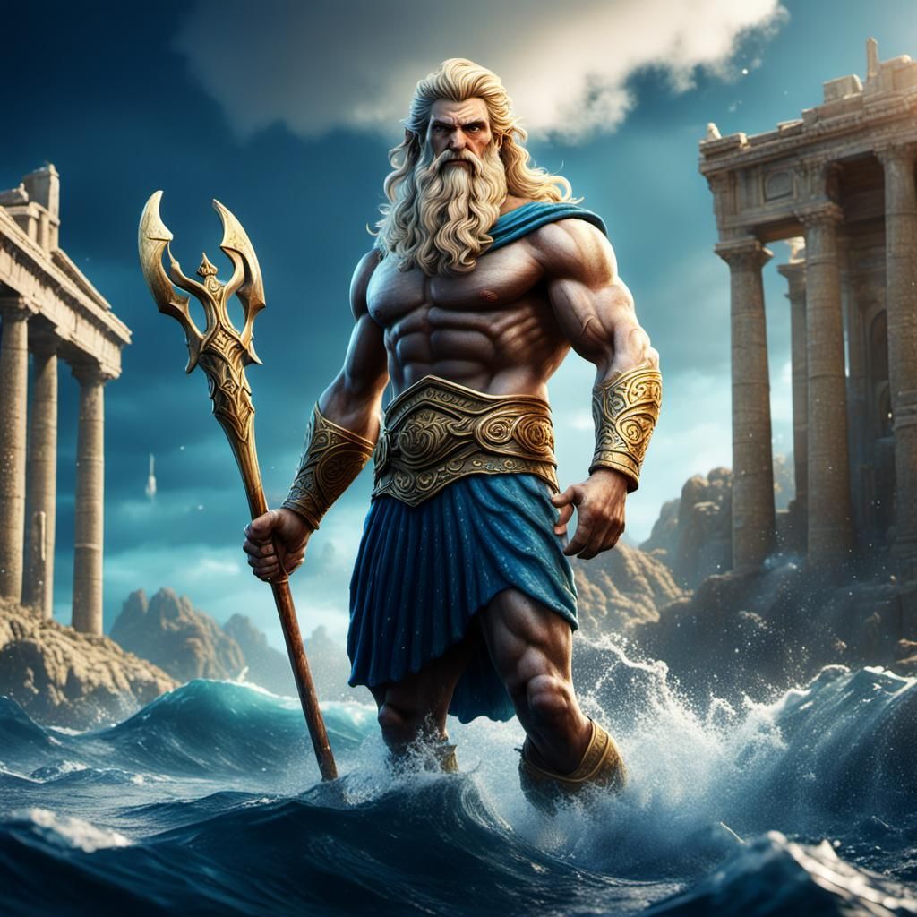 A greek good poseidon with blond hair and muscles - AI Generated ...