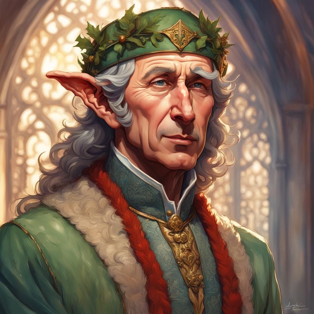 Elf Prince Charles as Chistmas Elf portrait long and pointy ears light ...