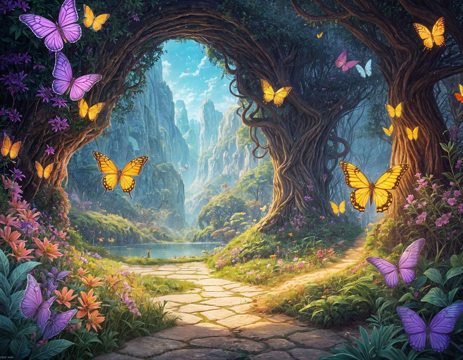 Confused Butterfly in Whimsical Cartoon World - AI Art