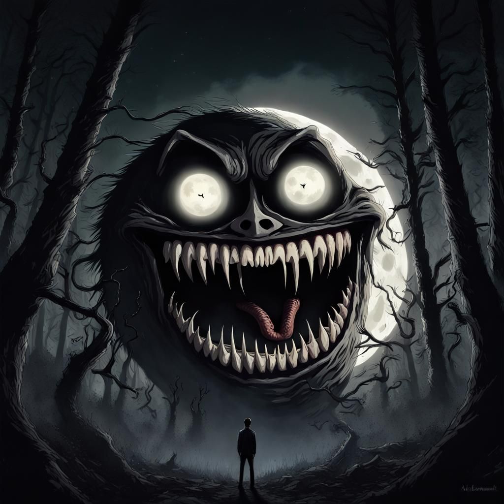 A creepy face in front of a full moon, by Aleksander Gierymski, digital ...