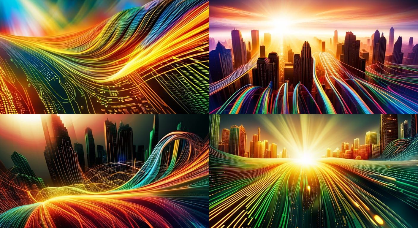 fiber optic computer network cables with specks of light; frameless ...