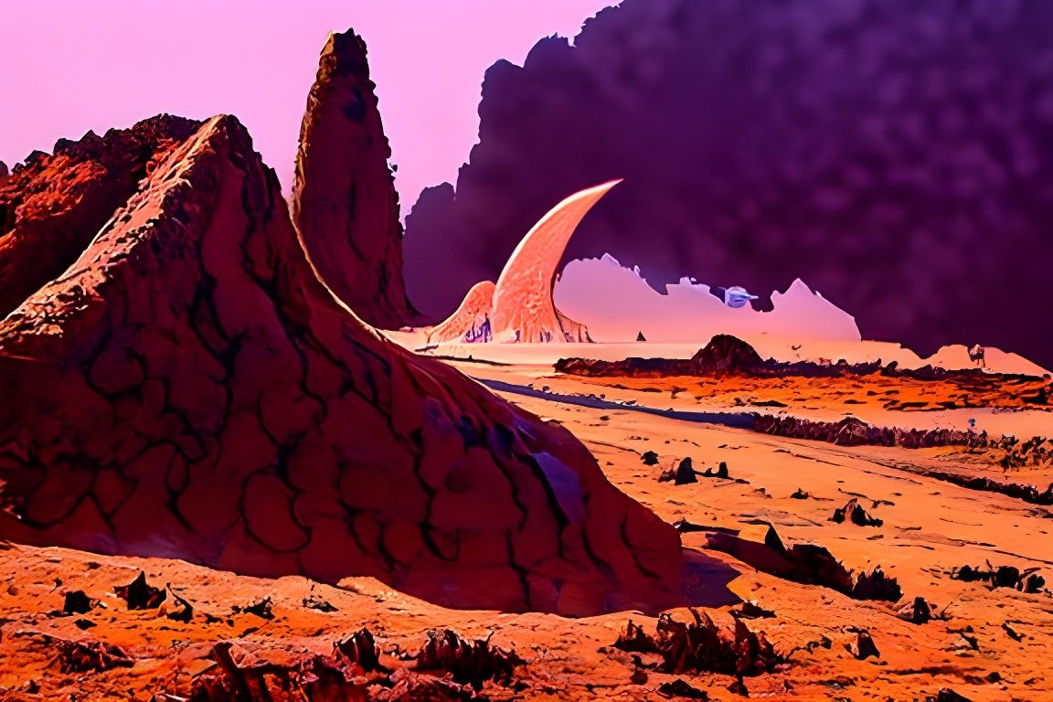 Alien Desert Landscape by Mœbius - AI Generated Artwork - NightCafe Creator