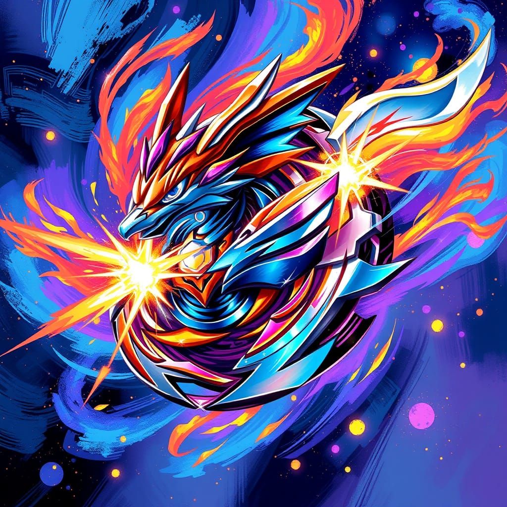 A cosmic-astral fox-dragon theme beyblade in the beyblade burst series.