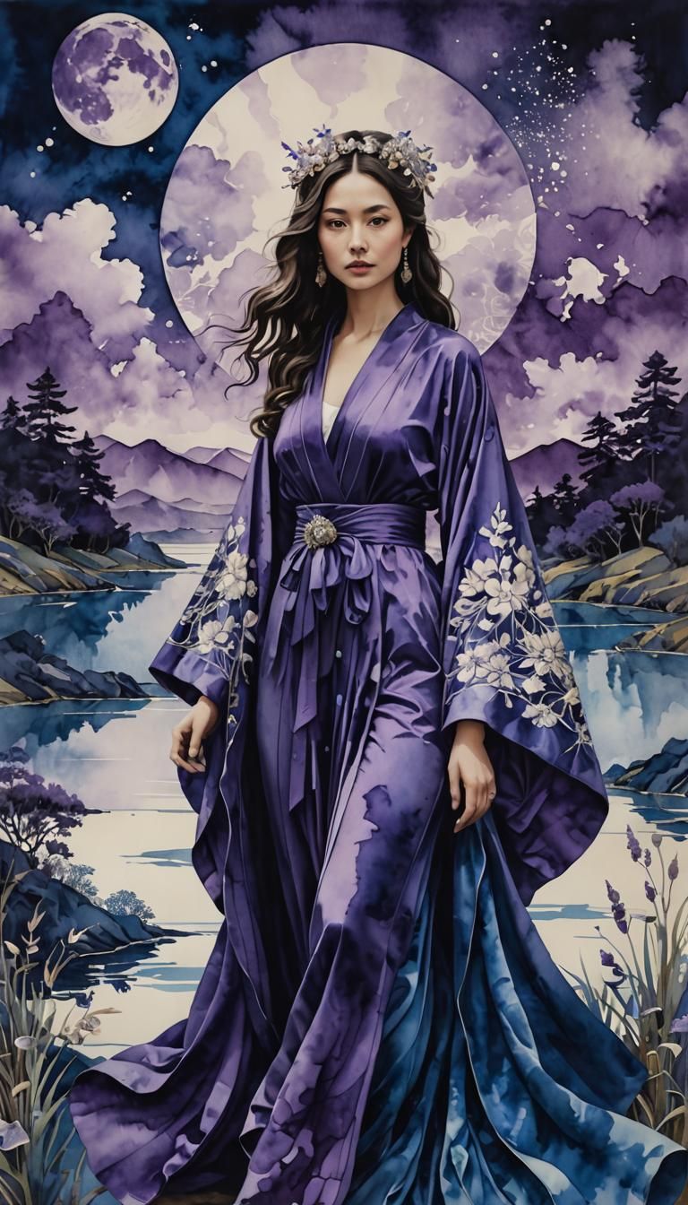 Ethereal Cyanotype Landscapes, album cover art Lady in an intricately ...