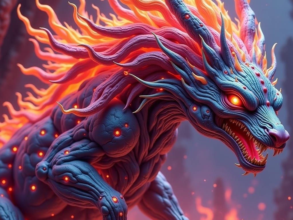 Surreal Wendigo God Beast with Fiery Eyes and Elab... - AI Art