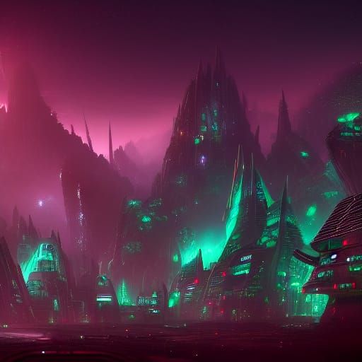 alien city at night with the galaxy visible - AI Generated Artwork ...