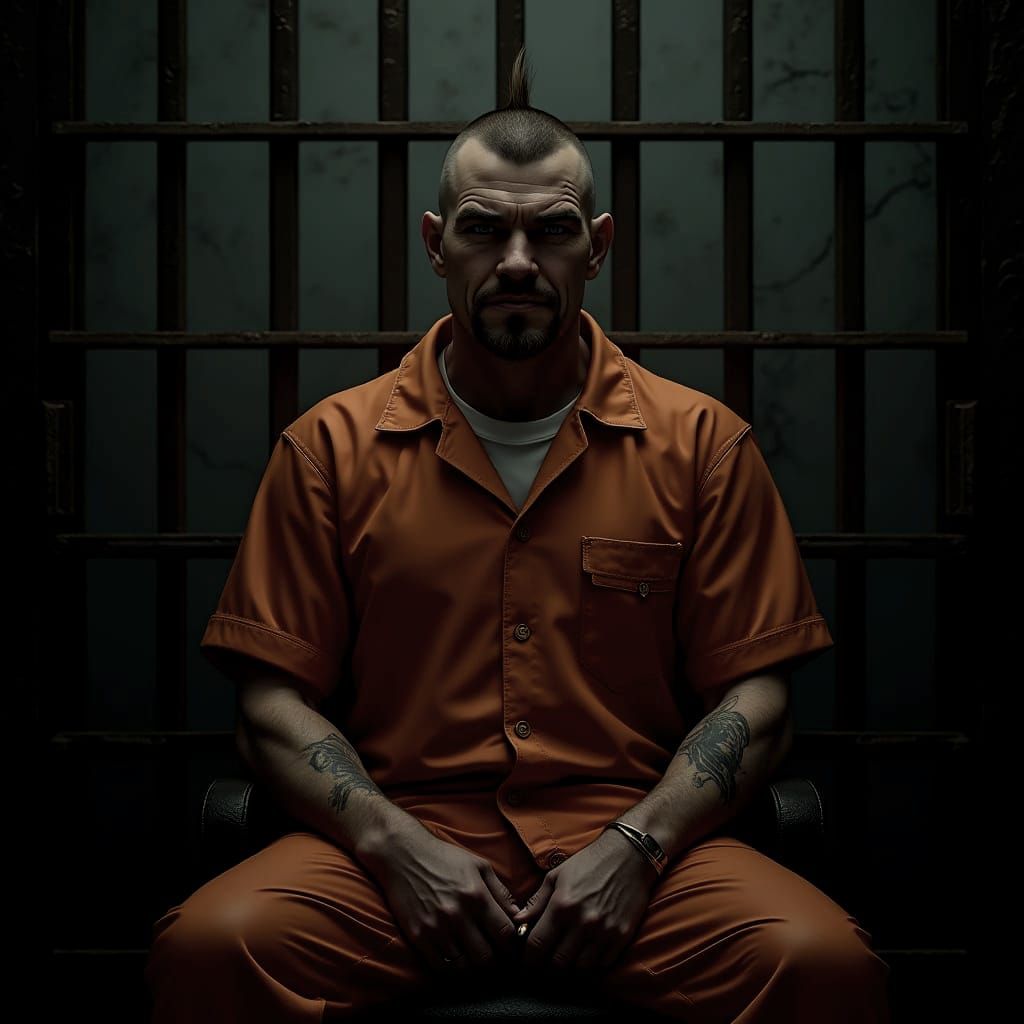 Sinister Inmate in a Gritty Prison Cell - AI Art