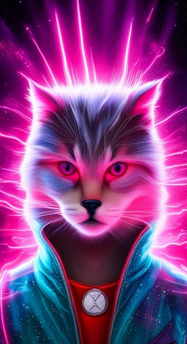 Super hero house cat - Spray paint, comic book style. Neon colors ...