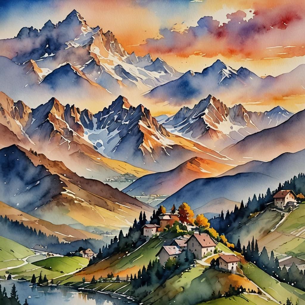 Italian Alps Sunset - AI Generated Artwork - NightCafe Creator
