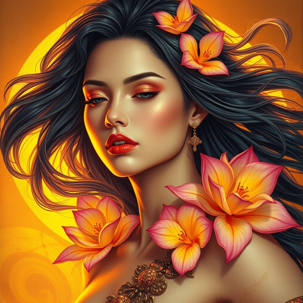 Luminous Woman in Art Nouveau Style Portrait - AI Art