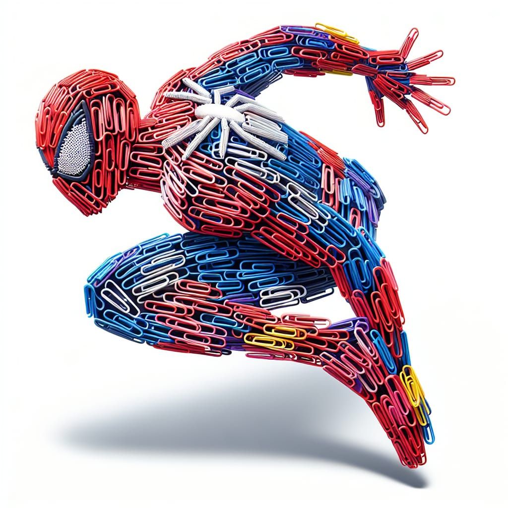 Spider Man - Hyper-Realistic Paperclip Superhero in Dynami...