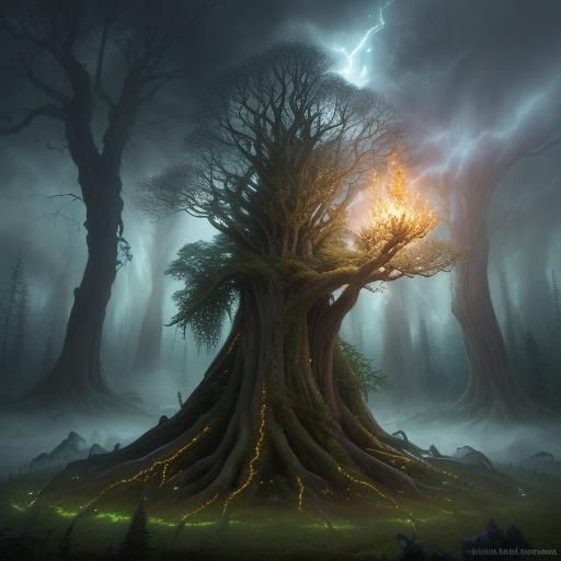 Healing the trees with Giant Tree-creatures watching on. Sparks flying ...