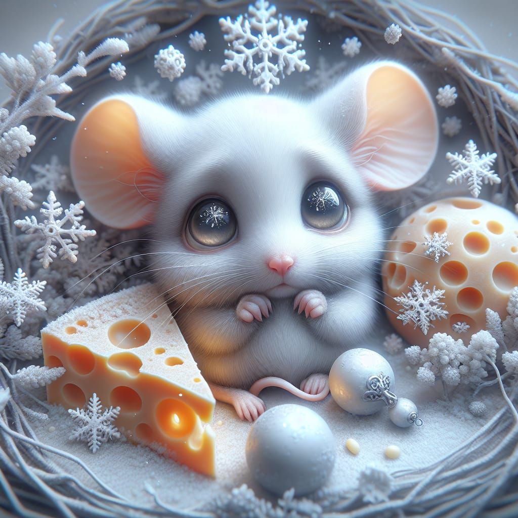 Mouse heaven - Fantasycore Whimsy: Adorable Mouse in Snowfla...