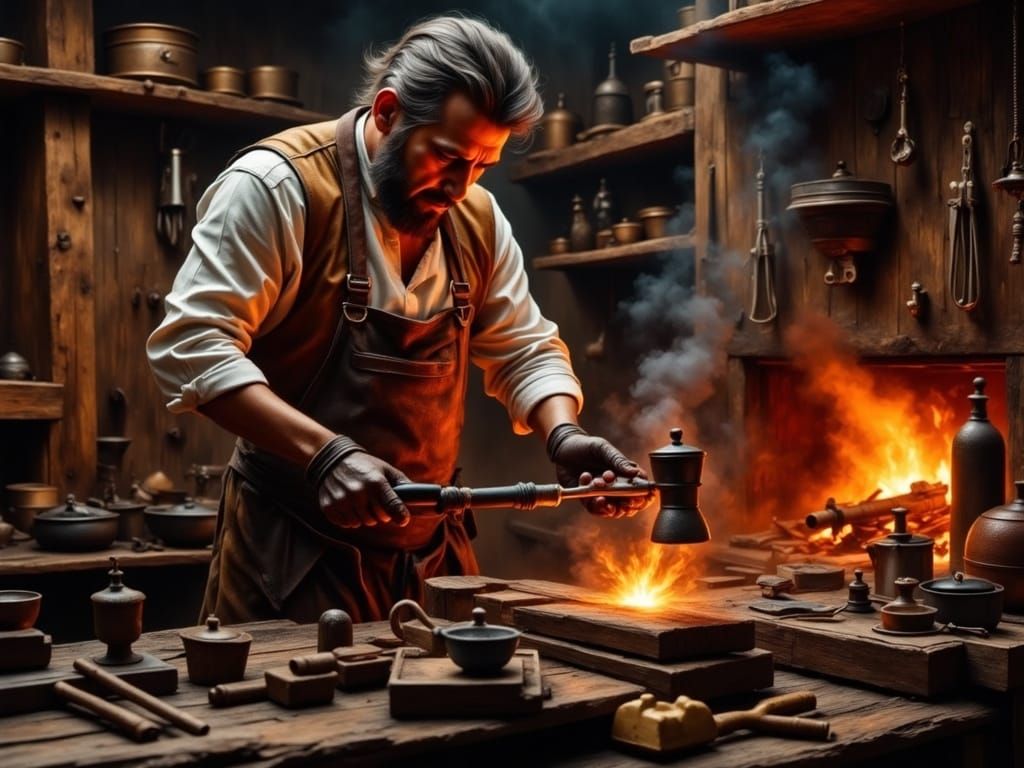 Blacksmith making tools inside his workshop