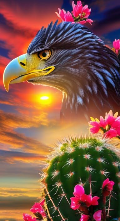 Eagle-Cacti-CherryBlossoms - AI Generated Artwork - NightCafe Creator