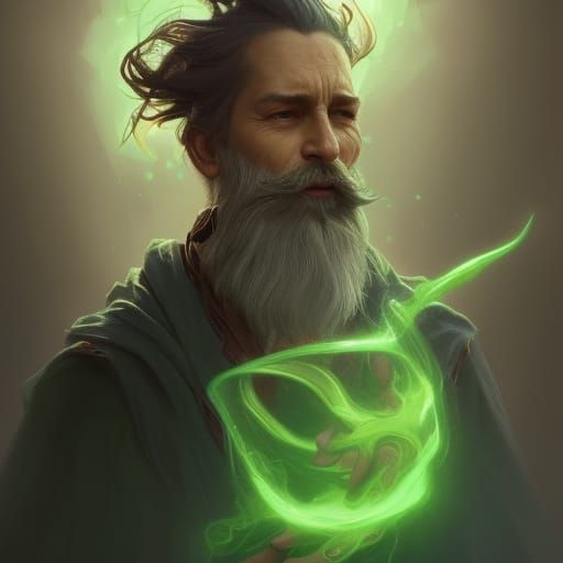 Earth wizard with beard and green magic - AI Generated Artwork ...