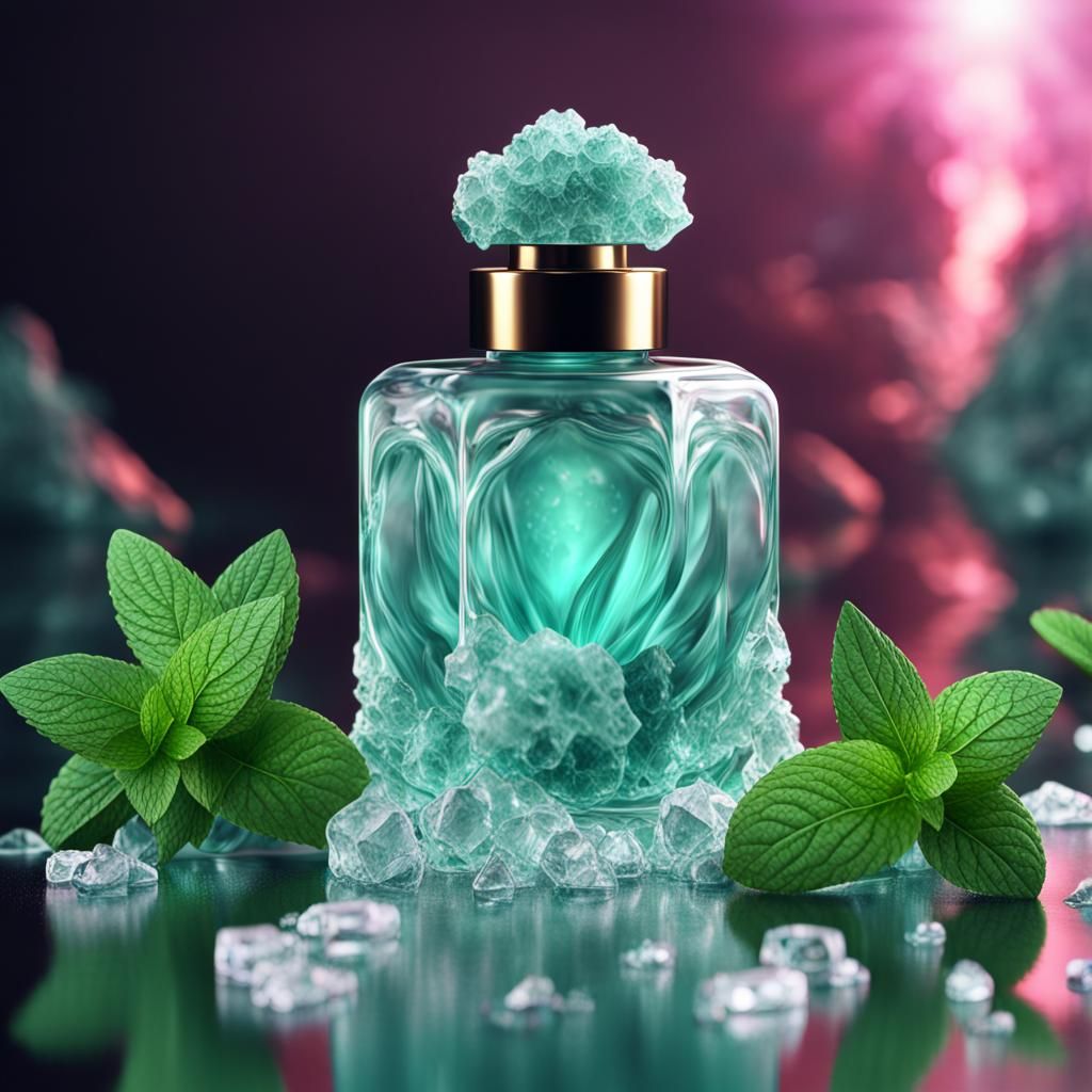 Mint peppermint and Crystal perfume oil bottle, Menthol with ice and ...